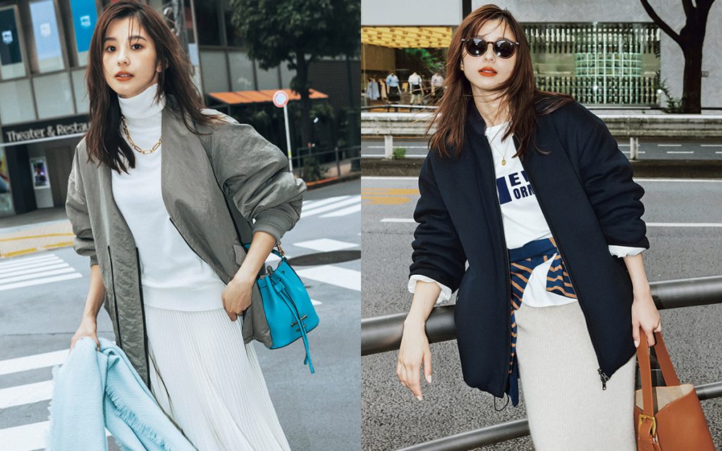 結局、秋～冬は「スポーティな軽アウター」がいちばん使える！ スカート合わせのお手本コーデ5 | Oggi.jp